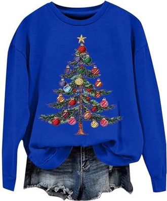 Generic Hauts de Noël pour femme - Sweat-shirt de Noël à manches longues et col rond - Motif de Noël décontracté - Pour les vacances - Tendance - Pull athléti