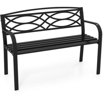Costway Banc de Jardin 116 CM M&eacute;tallique pour 2 Personnes avec Accoudoirs Courb&eacute;s et Dossier, Charge 300 kg pour Bord de Piscine, Porch