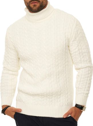 Behype. Herren Rollkragenpullover als Strickpullover in Grobstrick mit Zopfmuster - Winterpullover im Regular-Fit - Warmer Rolli Pulli f&uuml;r M&auml;nner DC_7801-Ecru