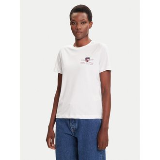 GANT T-Shirt Bisiklet Yaka 4200277 Wei&szlig; Regular Fit