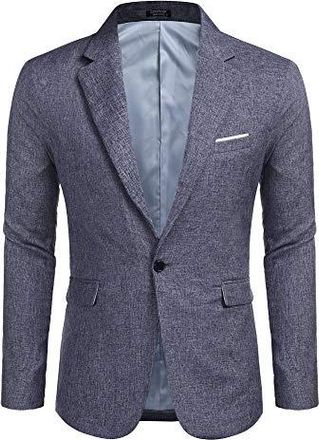 Coofandy Veste pour Homme Veste de Costume Solide Veste de Costume Sportive Confort pour Homme Veste Moderne à Un Bouton Bleu 3XL