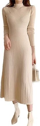 Generic Robe midi dhiver &agrave; manches longues en tricot mi-haut pour femme, Abricot., M