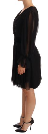 Dolce & Gabbana Womens Black Mesh Pleated Mini Silk Stretch Dress