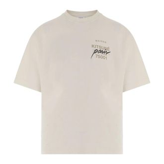 Maison Kitsun&eacute; Baumwoll-T-Shirt mit Logo - - Tops - Herren - Beige - M