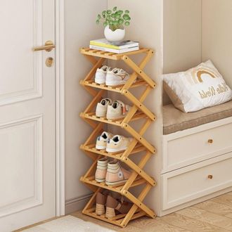 Generic Mehrst&ouml;ckiges Vertikales Schuhregal for Schlafsaal, Faltbarer Schuhst&auml;nder, Schuhorganizer aus Bambus for Eingangsbereich und Flur