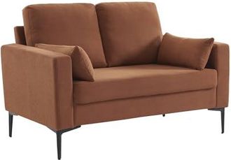 Sweeek Canap&eacute; en Velours c&ocirc;tel&eacute; Terracotta - Bjorn - Canap&eacute; 2 Places Fixe Droit Pieds m&eacute;tal