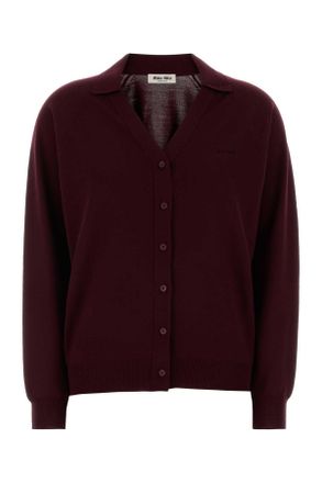 Miu Miu Virgin Wool Cardigan - Burgundy