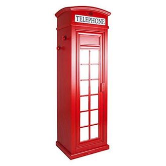 Dmora Kleiderschrank London Telefonzelle mit 3 Regalen und Spiegelt&uuml;r, Made in Italy, Schlafzimmer Kleiderschrank, cm 68x55h215, Farbe Rot