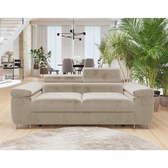 Best Mobilier Bestmobilier - Canap&eacute; droit 2 places en velours beige - T&ecirc;ti&egrave;res ajustables - Structure bois - Densit&eacute; assise 28 kg/m3 - Pieds m&eacute;tal chrom&eacute;