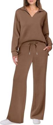 Generic Femme Ensemble Tricot&eacute; Pull Tricot&eacute; 2 Pi&egrave;Ces Ensemble Femme Chic Et Elegant Manche Longue Haute et Pantalons &agrave; Jambes Tenue De Sport Femme Loungewear 