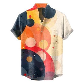 Generic Chemises d&eacute;t&eacute; pour homme, chemise boutonn&eacute;e, grande taille, chemises &agrave; manches courtes, style r&eacute;tro, tendance, d&eacute;contract&eacute;, col montant, chemise &agrave; bou