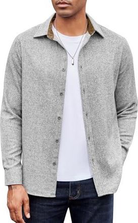 Coofandy Chemise Homme &agrave; Manches Longues en Flanelle de Coton et Velours C&ocirc;tel&eacute; Coupe Classique D&eacute;contract&eacute;e Gris Clair L