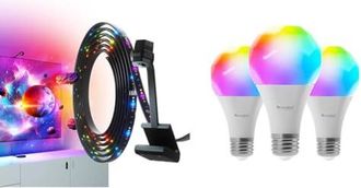 Nanoleaf 4D Screen Mirror + Lightstrip Kit für Fernseher/TV/Bildschirme & Essentials Glühbirne, 3 Smarten RGBW E27 LED Lampen