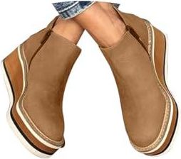 Generic Bottines compensées pour femme - Couleur unie - Bout rond - Chaussures courtes dhiver et dautomne - En cuir - Bout rond - Fond épais, kaki, 37.5 EU