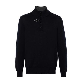 Fay Homme, Pulls, Bleu, Taille: 2XL Pull Bleu &agrave; Col Montant en C&ocirc;tes