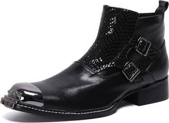 Generic Bottines Chelsea Western pour homme en cuir véritable avec bout carré et fermeture éclair, Noir, 42 2/3 EU