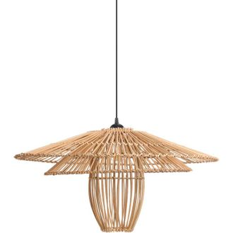 Beliani Beliani - H&auml;ngelampe mit nat&uuml;rlichem Rattenschirm und Eisenrahmen im Boho-Stil