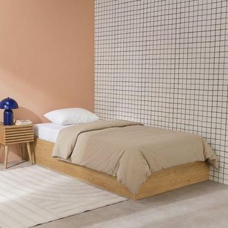 Sweeek Lit coffre sommier &agrave; lattes 90x190cm d&eacute;cor bois ch&ecirc;ne - Lift