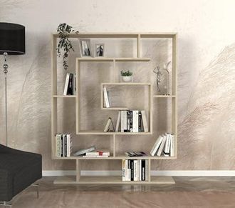 Hanah Home Elegant Marble-Style Bookshelf, Travertine Color, 124.8 x 149.4 x 22 cm | 100% Melamine Coated Particle Board, 18 mm Thick | Wall-Mountable, Ample Sto