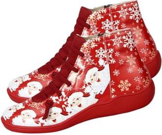 IFUNDOM ifundom Bottines Courtes de No&euml;l pour Femmes Chaussures D&eacute;contract&eacute;es Rouges Taille 39 Mat&eacute;riau Respirant Antid&eacute;rapant pour Automne Hiver et F&ecirc;tes de 