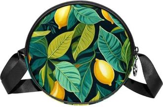 Generic Sac &agrave; bandouli&egrave;re Circle pour femme, imprim&eacute; citron frais, petit sac &agrave; bandouli&egrave;re avec fermeture &eacute;clair, bretelles r&eacute;glables, sac &agrave; main rond d&eacute;contr