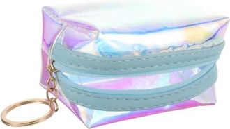 Yarnow Porte-monnaie Porte-cl&eacute;s Transparente Bleu Holographique Pvc Solide Petit Format Pour Femmes Adolescentes Usage Quotidien Organisation Pratique