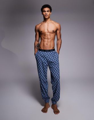 HUGO BOSS HUGO Bodywear - Aaron - Pantalon de jogging &agrave; carreaux - Bleu fonc&eacute;