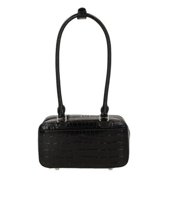Self Portrait Womens Shoulder Bag Crocodile-Effect Black