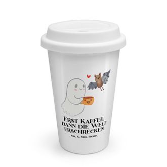 Mr. & Mrs. Panda To Go Becher Gespenst Kaffee - Geschenk, Halloween, Martinssingen, Schenken, Thermotasse mit Deckel, Thermobecher Kaffee, Mehrweg