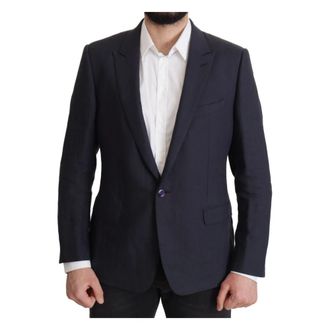 Dolce & Gabbana Eleganter Leinenblazer mit Spitzrevers - - Jackets - Herren - Blau - 3XL