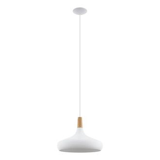 Eglo Lustre SABINAR, suspension à flamme, lampe suspendue en acier et en bois, couleur : blanc, marron, douille E27, Ø 40 cm, certifié FSC