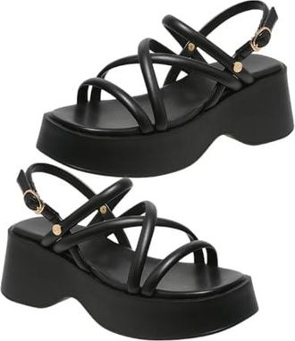 BESPORTBLE Sandales Compens&eacute;es &agrave; Plateforme Femme &Eacute;t&eacute; Taille 35 Couleur Noire Semelle &Eacute;paisse L&eacute;g&egrave;res et Confortables Sandales D&Eacute;t&eacute; Mode pour Plage et Ville