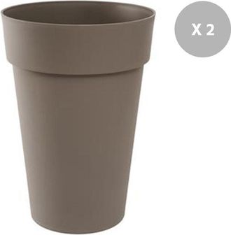 Eda Lot de 2 Pots de fleur rond Toscane &oslash; 46 x H.65 cm Taupe