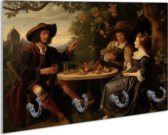 Wallario Schlüsselbrett aus Glas 30 x 20 cm, Wand Schlüsselhalter mit 4 Haken, Motiv: Gesellige Runde