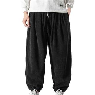 Generic DENGJIAMY Pantalon de surv&ecirc;tement ample en velours c&ocirc;tel&eacute; pour homme - Grande taille - Coupe d&eacute;contract&eacute;e - Cordon de serrage - Taille &eacute;lastique, Noir