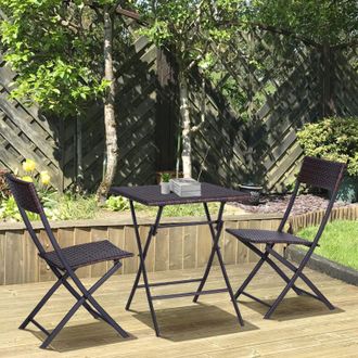 STILVORA Ensemble Table et Chaises de Jardin avec 1 Table et 2 Chaises Pliantes, pour 2 personnes et Balcon, Rotin, Marron