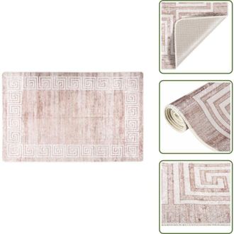 vidaXL Teppich Waschbar Beige 160x230 cm Rutschfest - Samt Teppich - Wohnzimmer Teppich - Flur Teppich - Beige Teppich - Digital Bedruckt