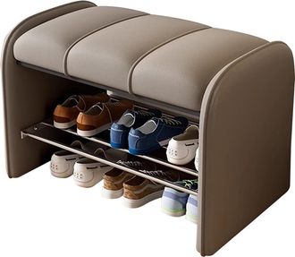 Generic Schuhbank Mit Lederkissen, 2-stufige Schuhaufbewahrungsbank, Gepolsterte Eingangsbank Für Den Flur(Grey,60 x 37 x 45 cm)