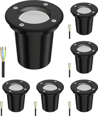 LEDs Com 6 Stück Bodeneinbauleuchte BOLI für außen, IP67, schwarz, rund, 108mm Ø inkl. LED Lampe 500lm warmweiß