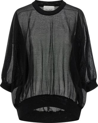 Nude Nude, Femme, Blouses et Chemises, Noir, Taille: 38 FR Pull en coton semi-transparent