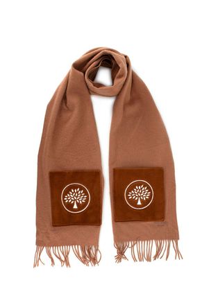 Mulberry Camel Tassel Scarf with Pocket Detail