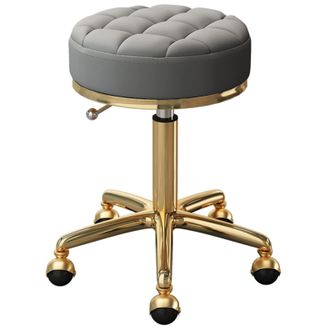 Generic Adjustable Golden Steel Rolling Stool with 5 Legs for Beauty Salon Office BarErgonomic Round Seat with Wheels (4764cm) Perfect for Comfort and Style