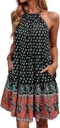 Generic Robe boh&egrave;me 2026 pour femme - Robe d&eacute;contract&eacute;e pour femme - &Agrave; porter au quotidien - Plage et maison - Col imprim&eacute; - Id&eacute;al pour le printemps, l&eacute;t&eacute;, la