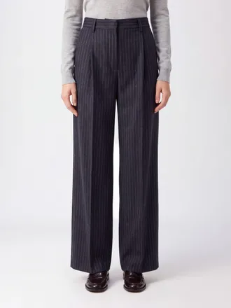 Filippa K Nadelstreifen-Hose mit weitem Bein mit hoher Taille und Bundfalten aus Wollmischung
