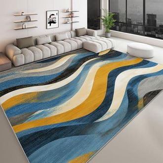 Generic Tapis Imprim&eacute; Antid&eacute;rapant 180 x 240 cm, Tapis Abstrait Dessin&eacute; &Agrave; La Main Vagues G&eacute;om&eacute;trique pour Adolescent Gar&ccedil;on Fille Adulte - Paillasson pour Sal