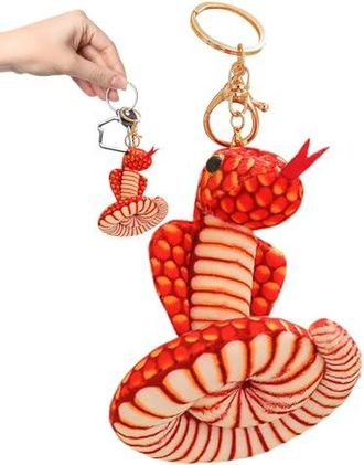 Generico Porte-cl&eacute;s serpent farci, porte-cl&eacute;s serpent en peluche - pendentif pour sac &agrave; dos avec - pendentif porte-cl&eacute;s en peluche, animal pour sac &agrave; dos, roug