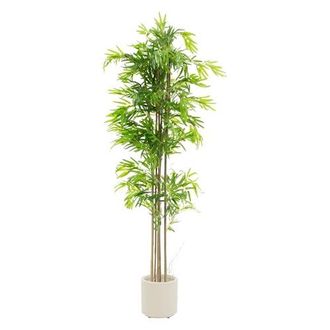 ML Design ML-Design Bambou Artificiel 210 cm D&eacute;coratif, Plante Verte Grande avec Tronc en Bois V&eacute;ritable, Fausse Plante en Pot, D&eacute;co Aspect Naturel, Arbre pour 