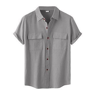 Generic Sweat-shirt pour homme - Coupe ajust&eacute;e - Chemise d&eacute;t&eacute; &agrave; manches courtes - Chemise d&eacute;t&eacute; boutonn&eacute;e - Avec poche de poitrine - Cardigan - L&eacute;ger et respir