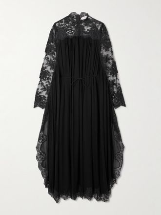 Zimmermann Robe Midi En Cr&ecirc;pe &Agrave; Finitions En Dentelle Et &Agrave; Fronces - Noir