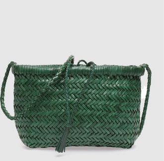 Dragon Diffusion Pochette Minsu Cuir Tressé Cuir Vert Forêt